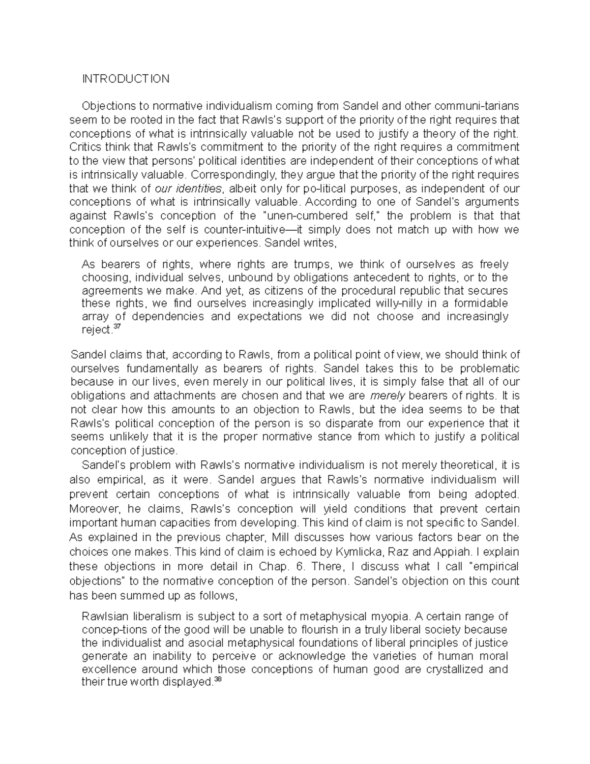 Clarification of the Liberal Communitarian - INTRODUCTION Objections to ...