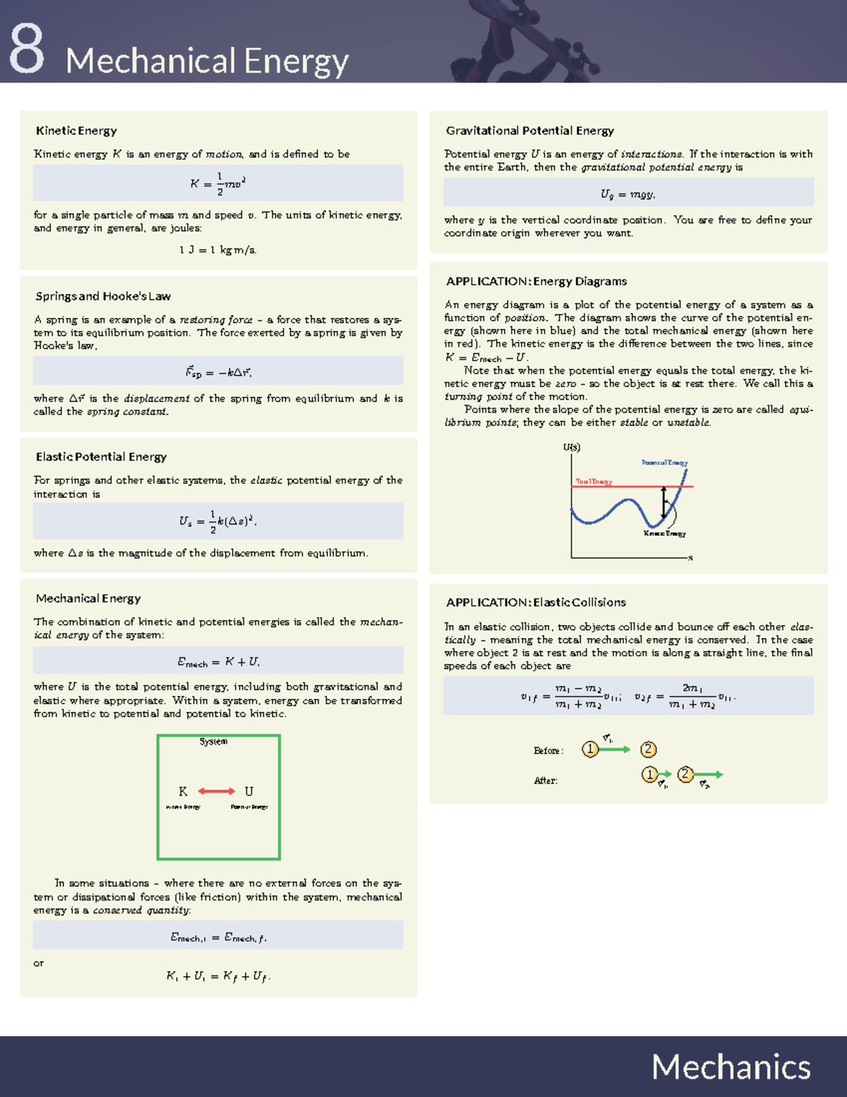 Summary Sheet - 8 - Mechanical Energy - 8 Mechanical Energy ...
