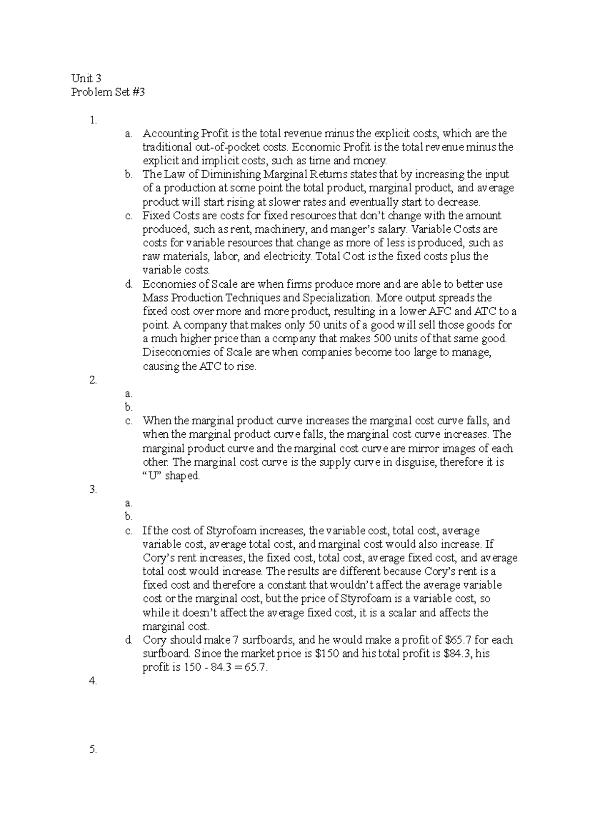 Unit 3 Costs of Production & Perfect Competition Problem Set #3 - Unit ...
