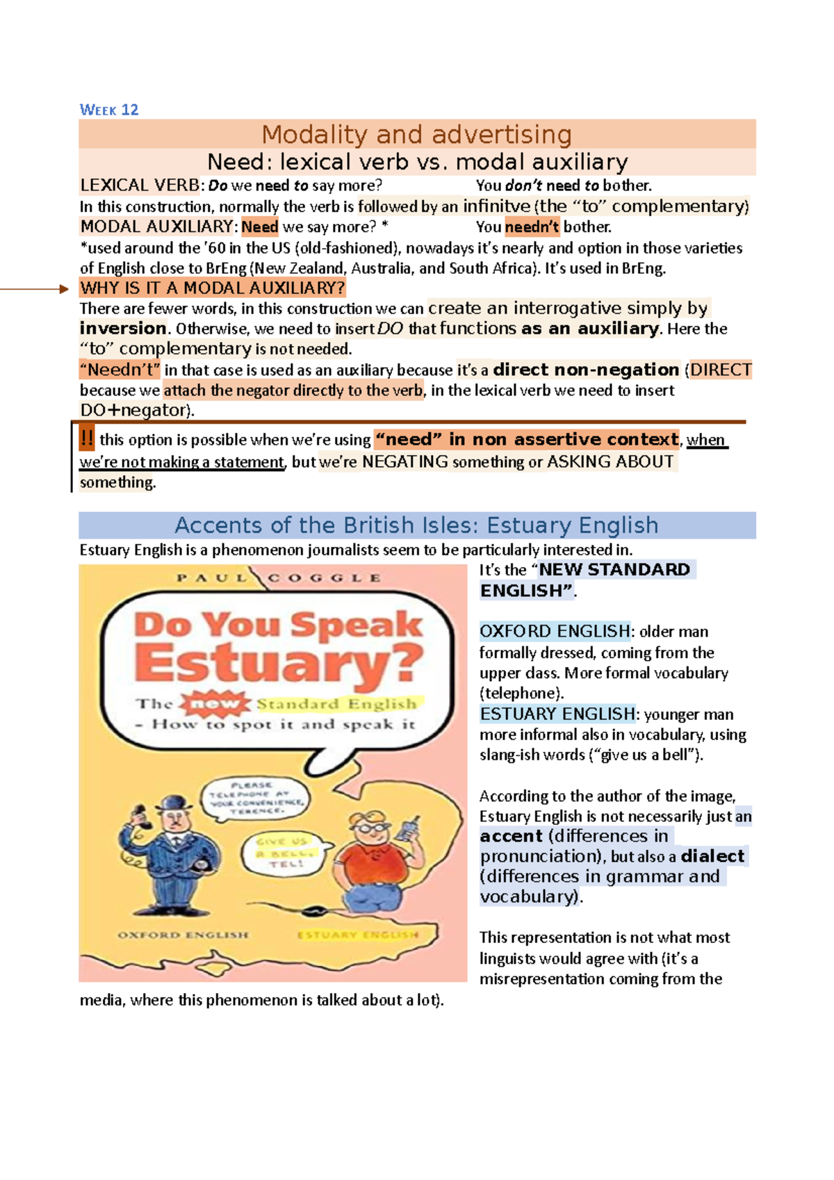 Week 12 - Accents of the British Isles - Estuary English - WEEK 12 ...