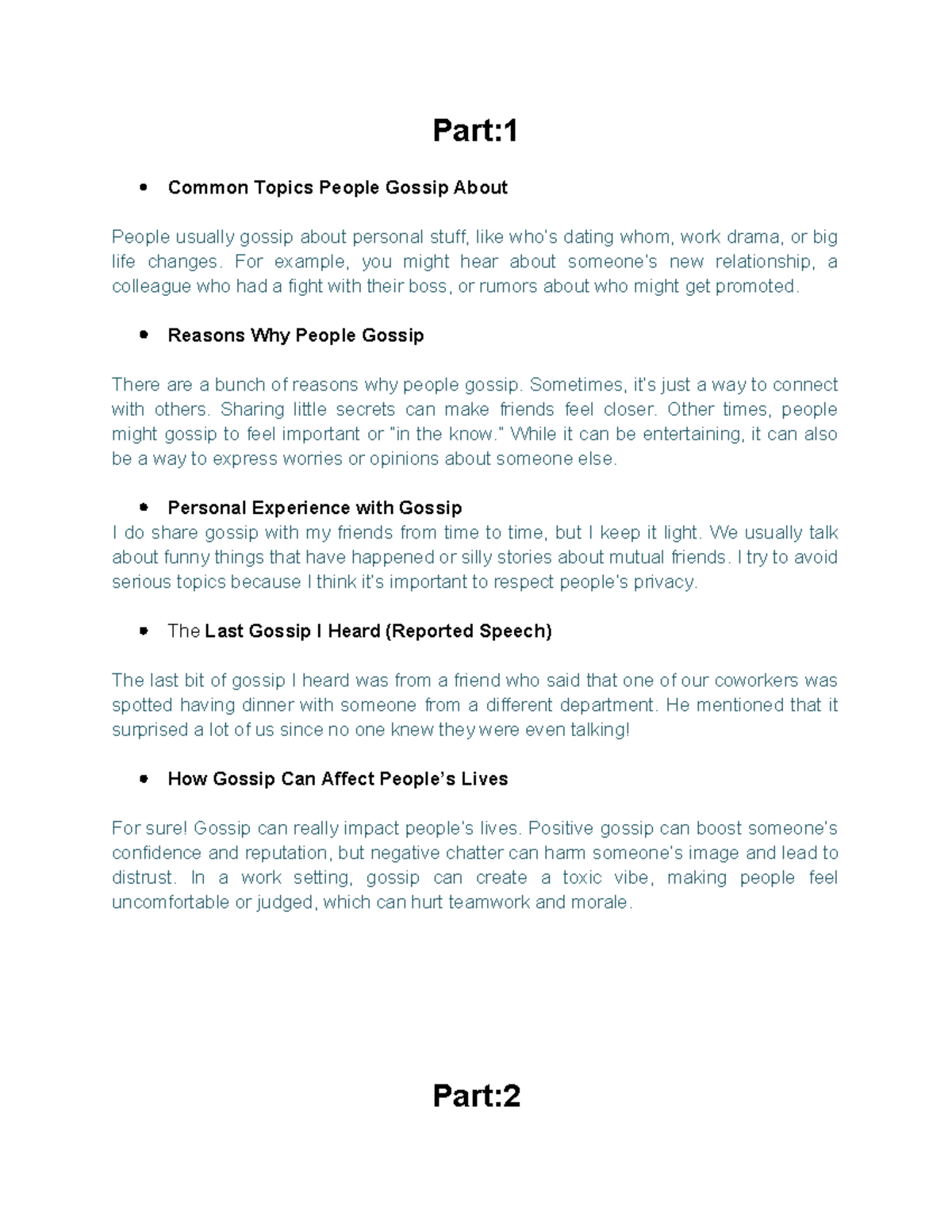 Ejercicio 11 - Part: Common Topics People Gossip About People usually ...