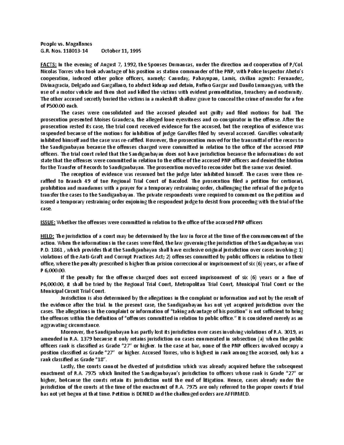 22. People VS. Magallanes 249, SCRA 212 - People vs. Magallanes G. Nos ...