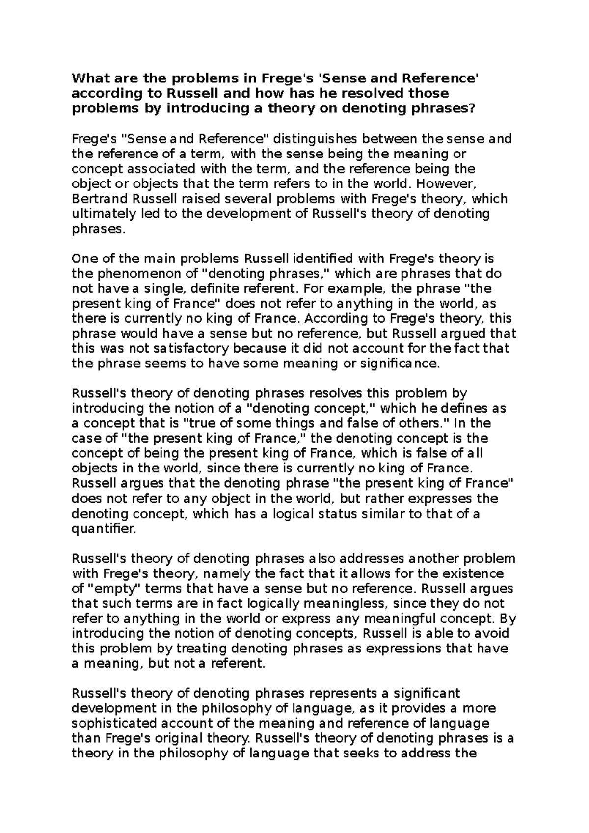 Frege's Sense and Reference - What are the problems in Frege's 'Sense ...