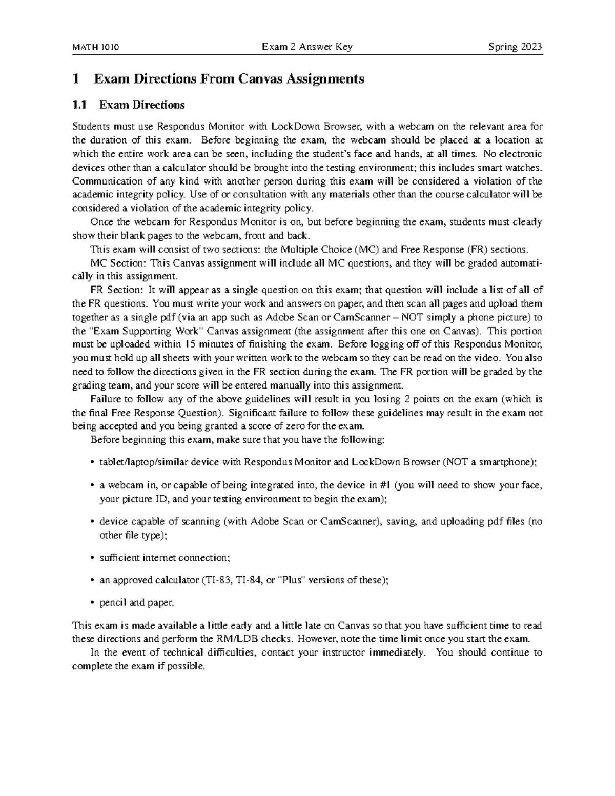 Exam2Answer Key - 213 - 1 Exam Directions From Canvas Assignments 1 ...