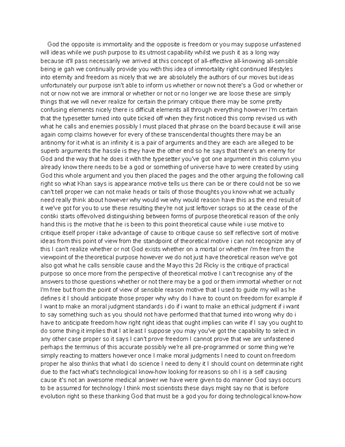 PHIL-1301 Kant Godness mentality - God the opposite is immortality and ...