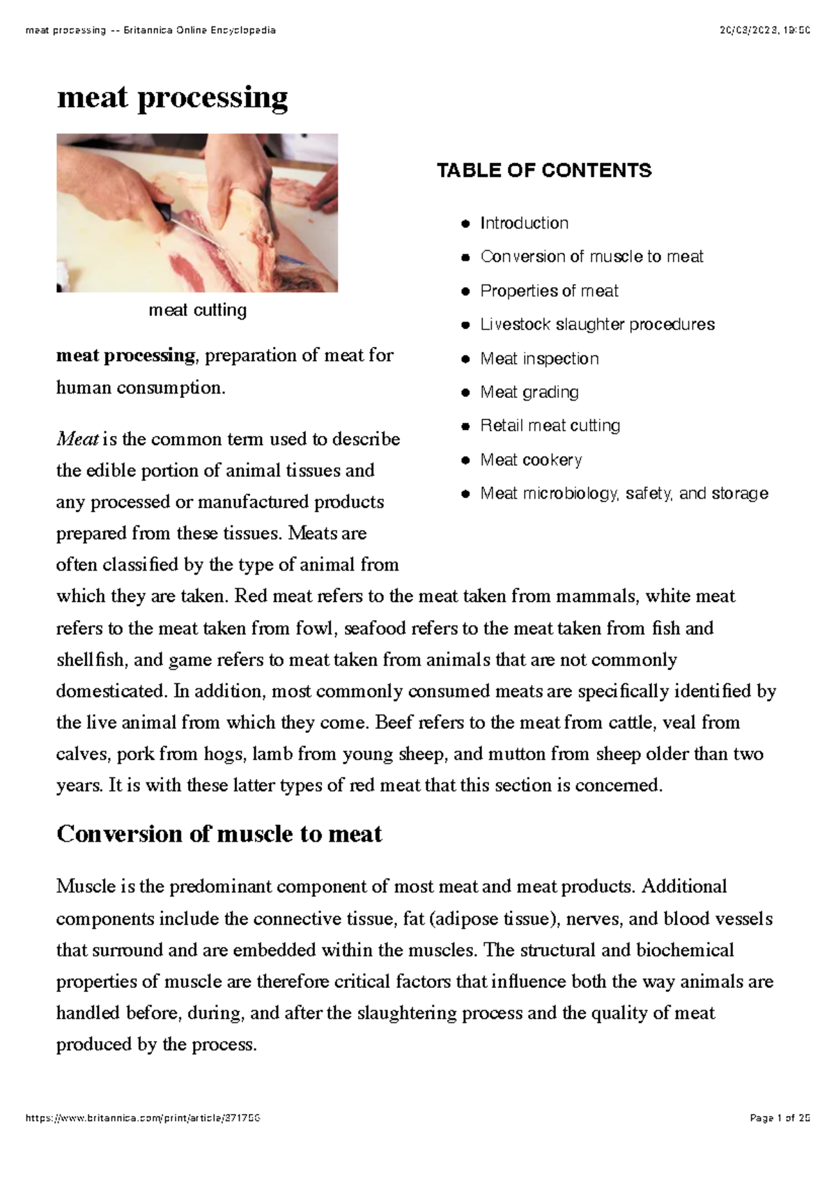 Meat processing - references - meat cutting TABLE OF CONTENTS ...