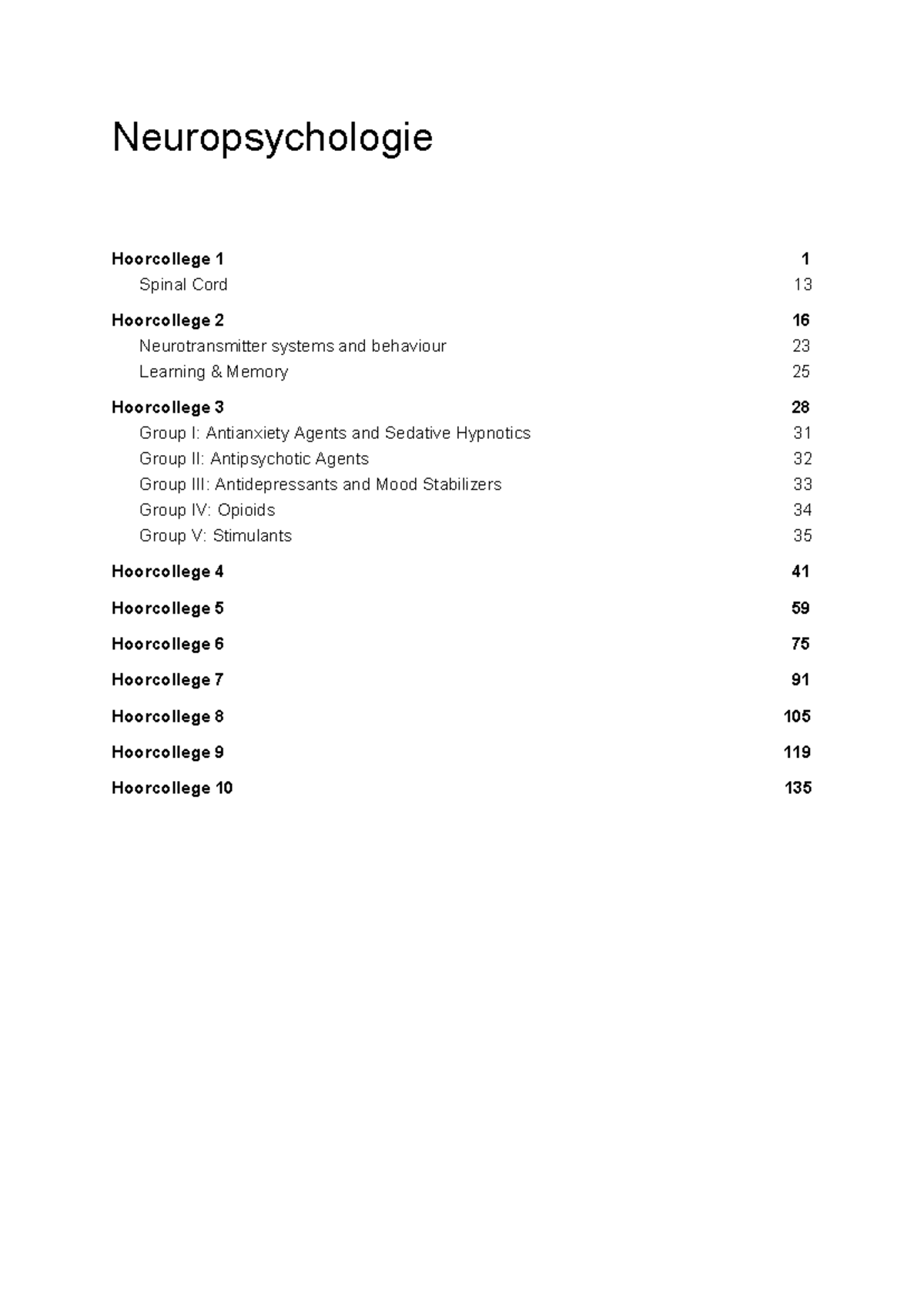 Hoorcolleges College Aantekeningen 1 10 Neuropsychologie