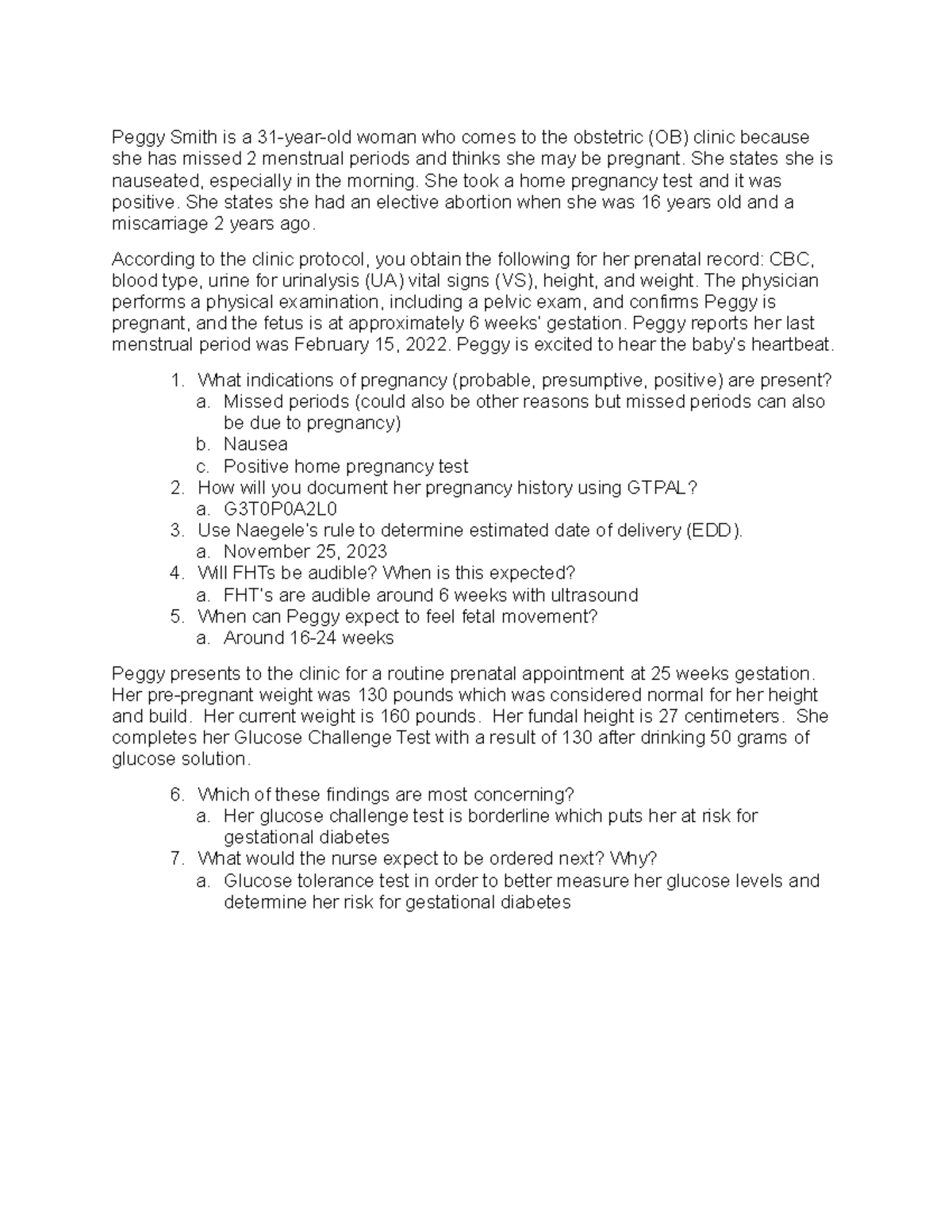 Peggy Smith - Case Study Reproduction - Peggy Smith is a 31-year-old ...