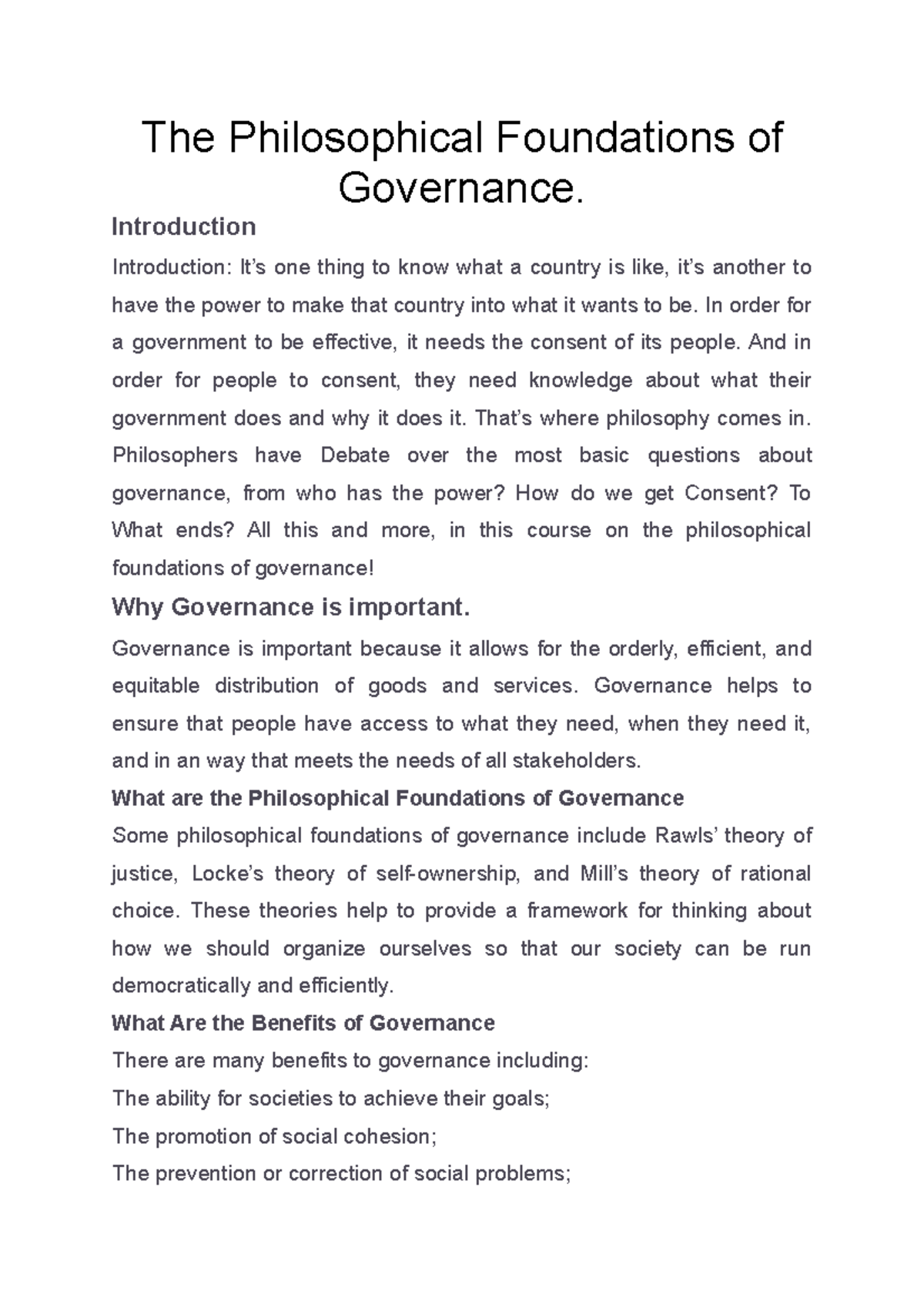 The Philosophical Foundations of Governance - Introduction Introduction ...