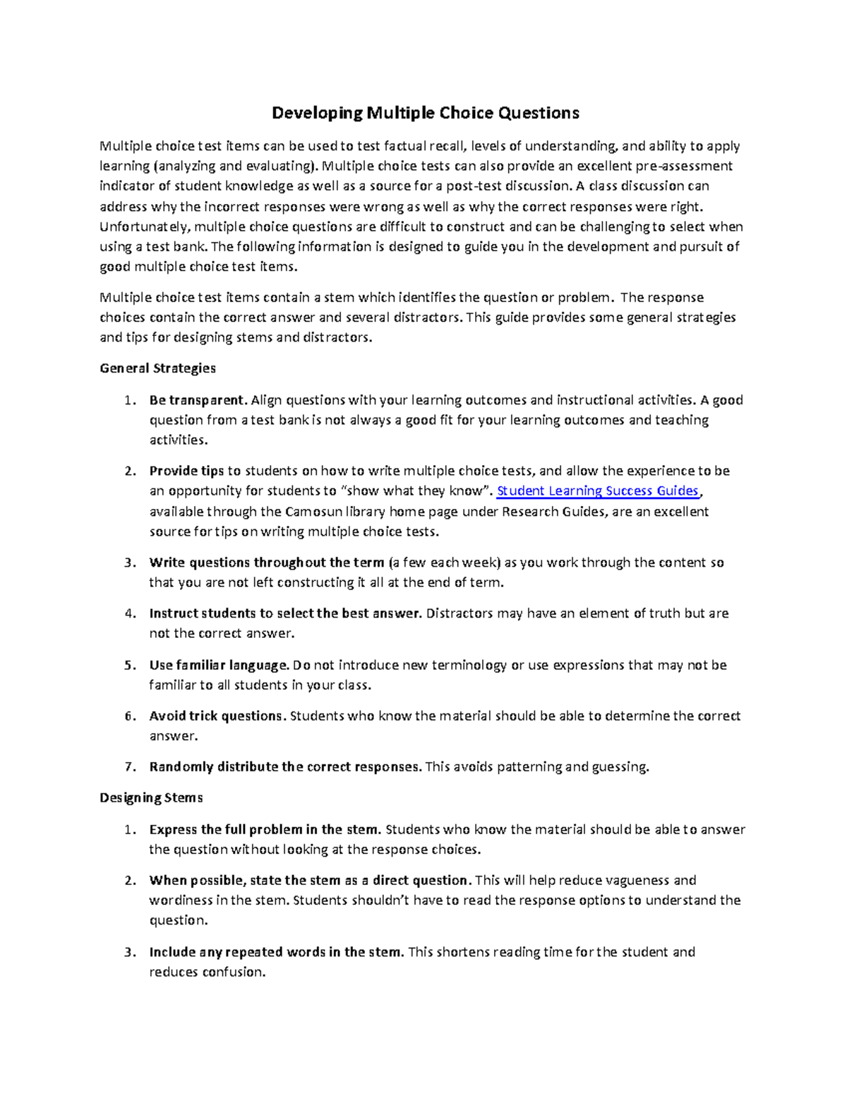 Developing Multiple Choice questions May 2020 - Developing Multiple ...