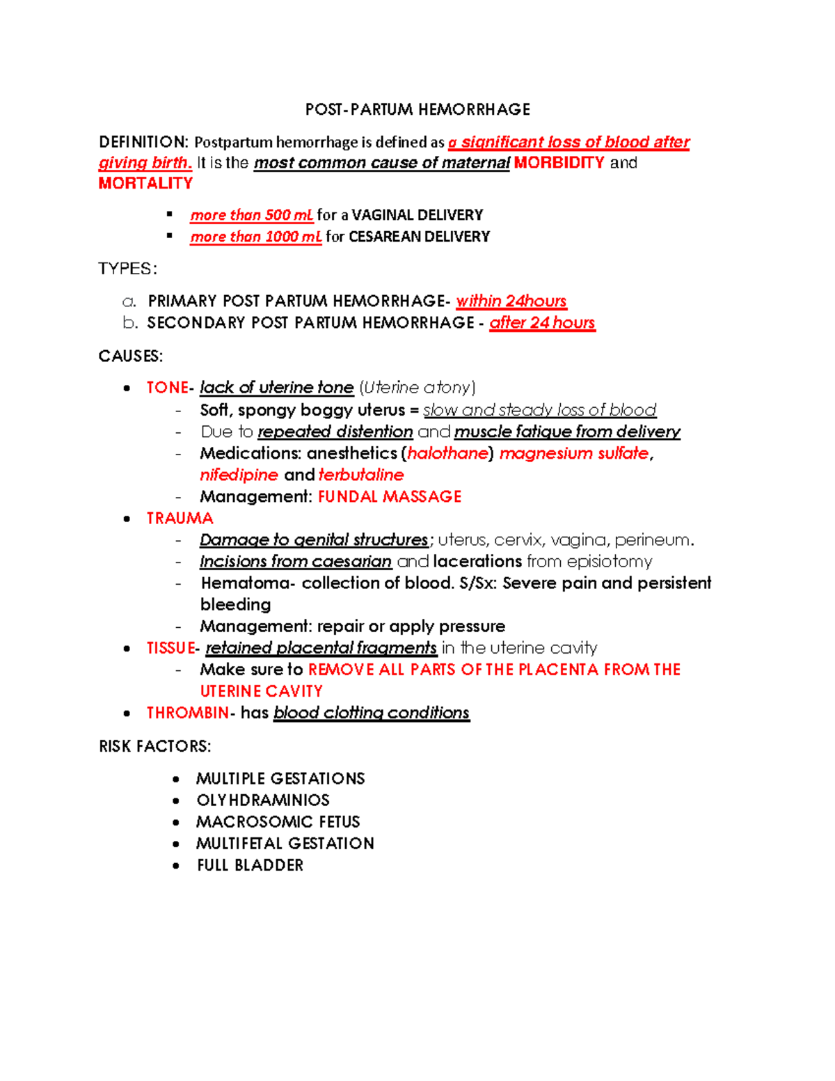 PPH - POST PARTUM HEMMORAGE - POST-PARTUM HEMORRHAGE DEFINITION ...