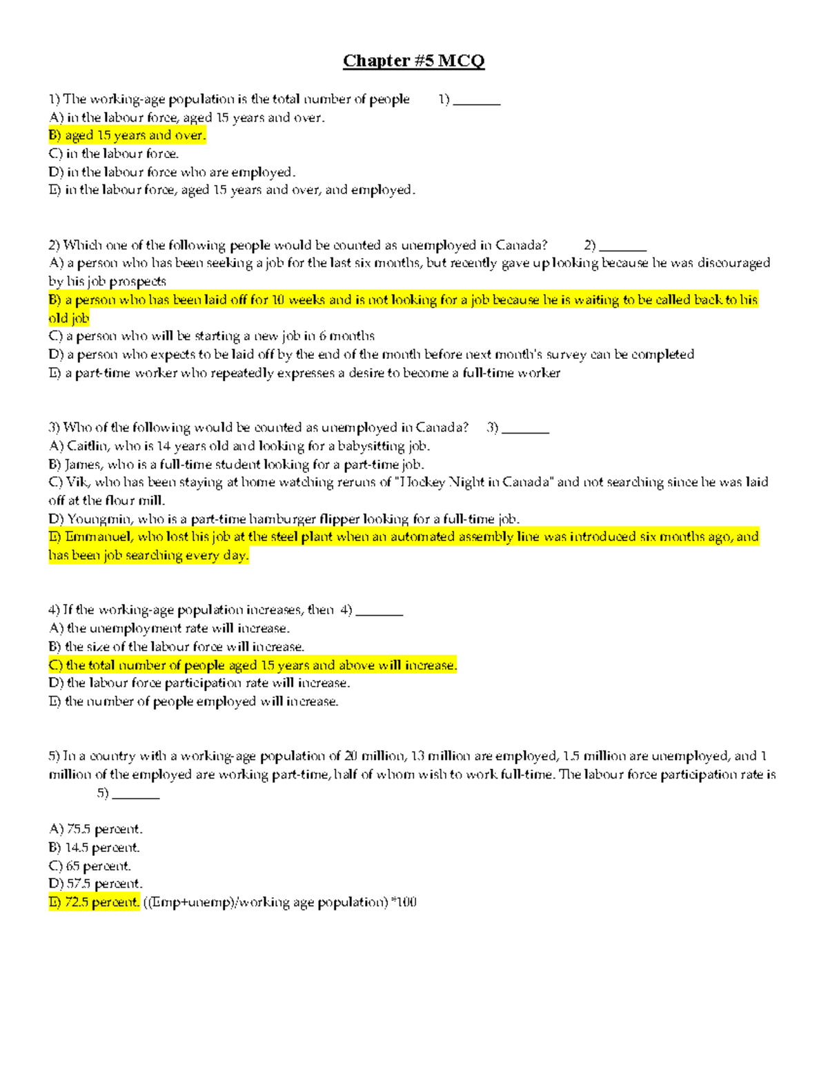 Macroeconomics Chapter 5 Tutorial MCQ + SAQ - Chapter #5 MCQ The working-age population is the ...