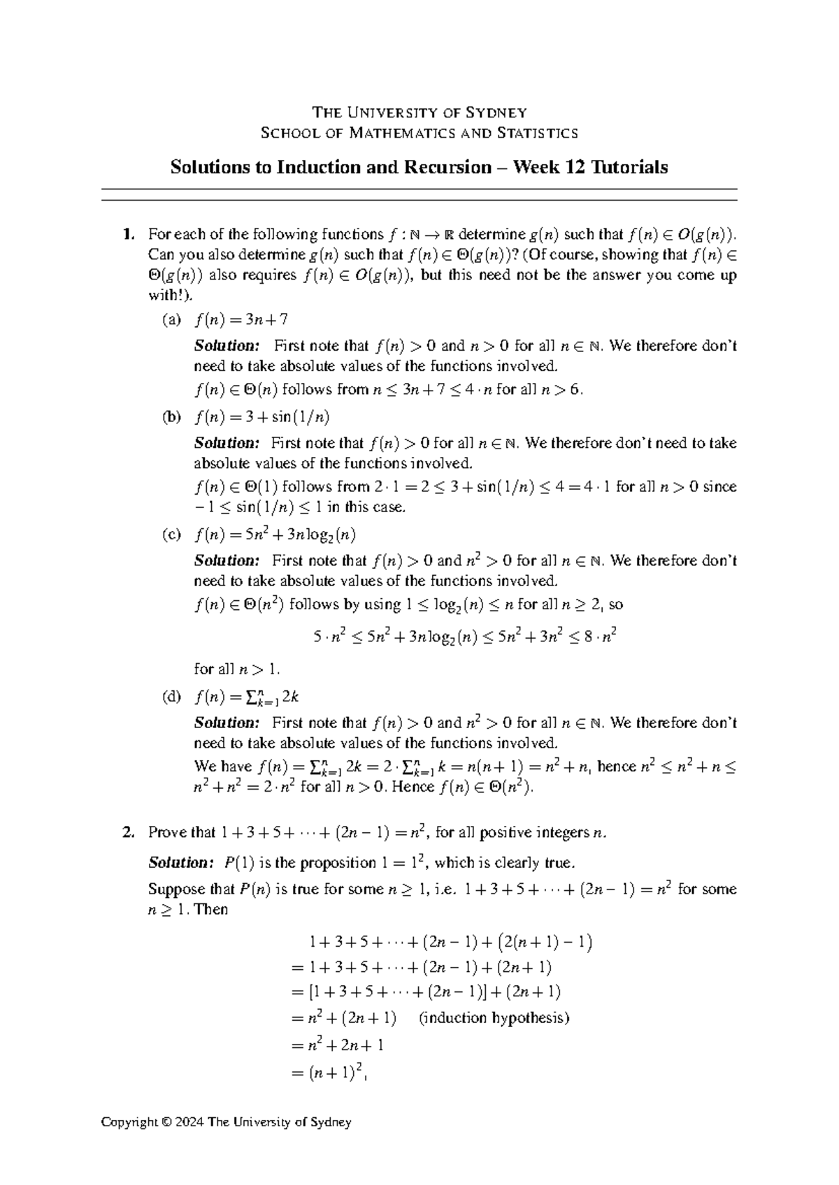 Tutorial Week 12-Solutions - THE UNIVERSITY OF SYDNEY SCHOOL OF ...