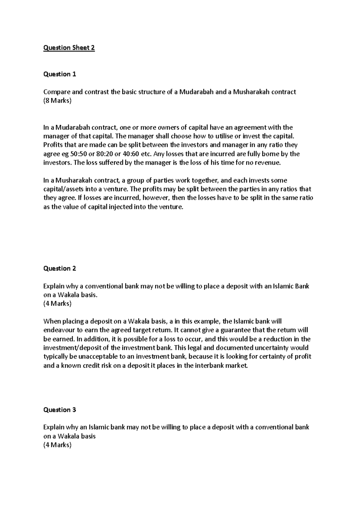Solutions - Question Sheet 2 - Question Sheet 2 Question 1 Compare and ...