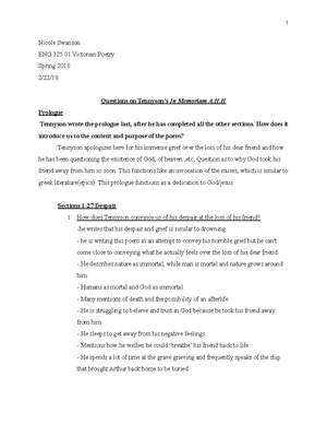 ENG 325 Final Exam - Nicole Swanson ENG 325 01 Victorian Poetry Spring ...