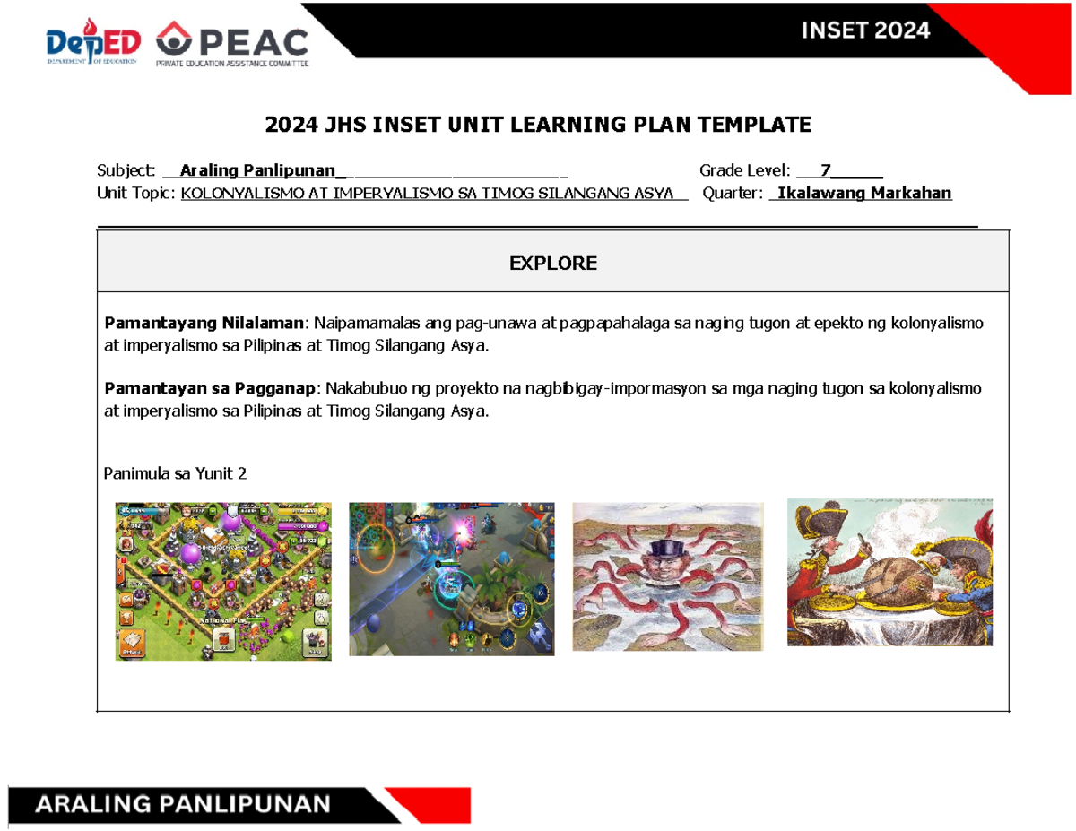 Group 4-H28-2024 EFDT Learning Plan Template - 2024 JHS INSET UNIT ...