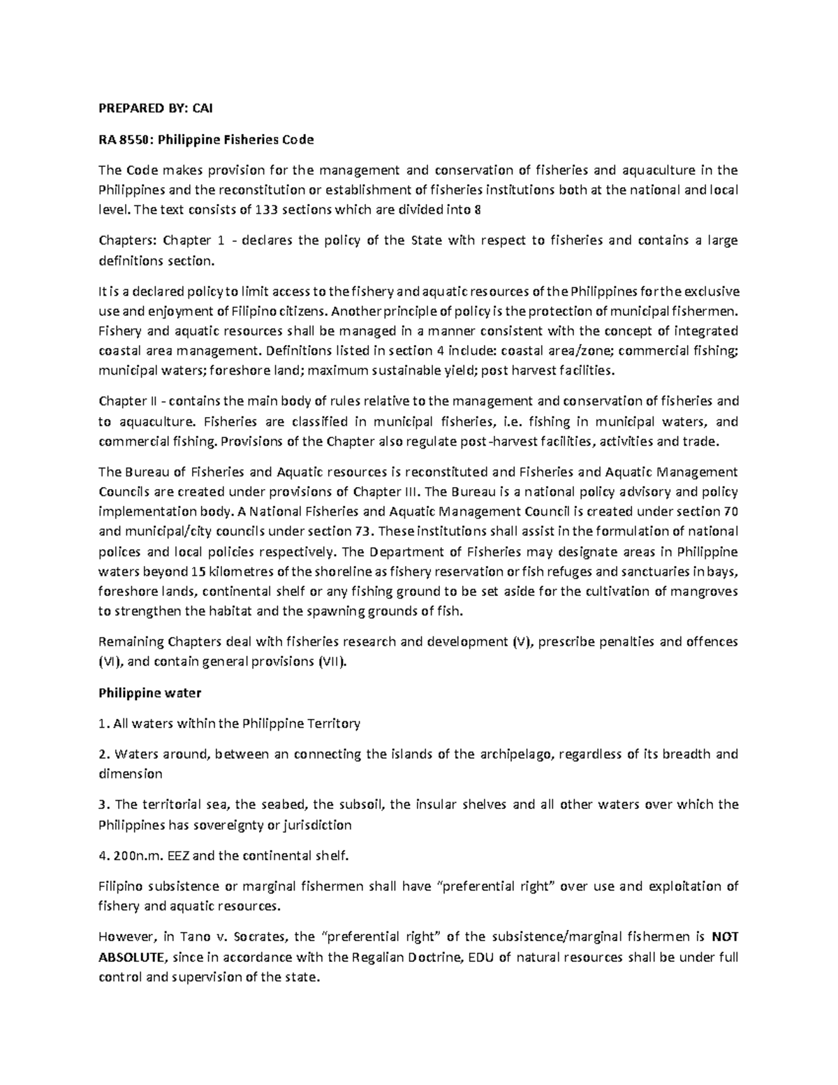 Final- Reviewer- Natres - PREPARED BY: CAI RA 8550: Philippine ...