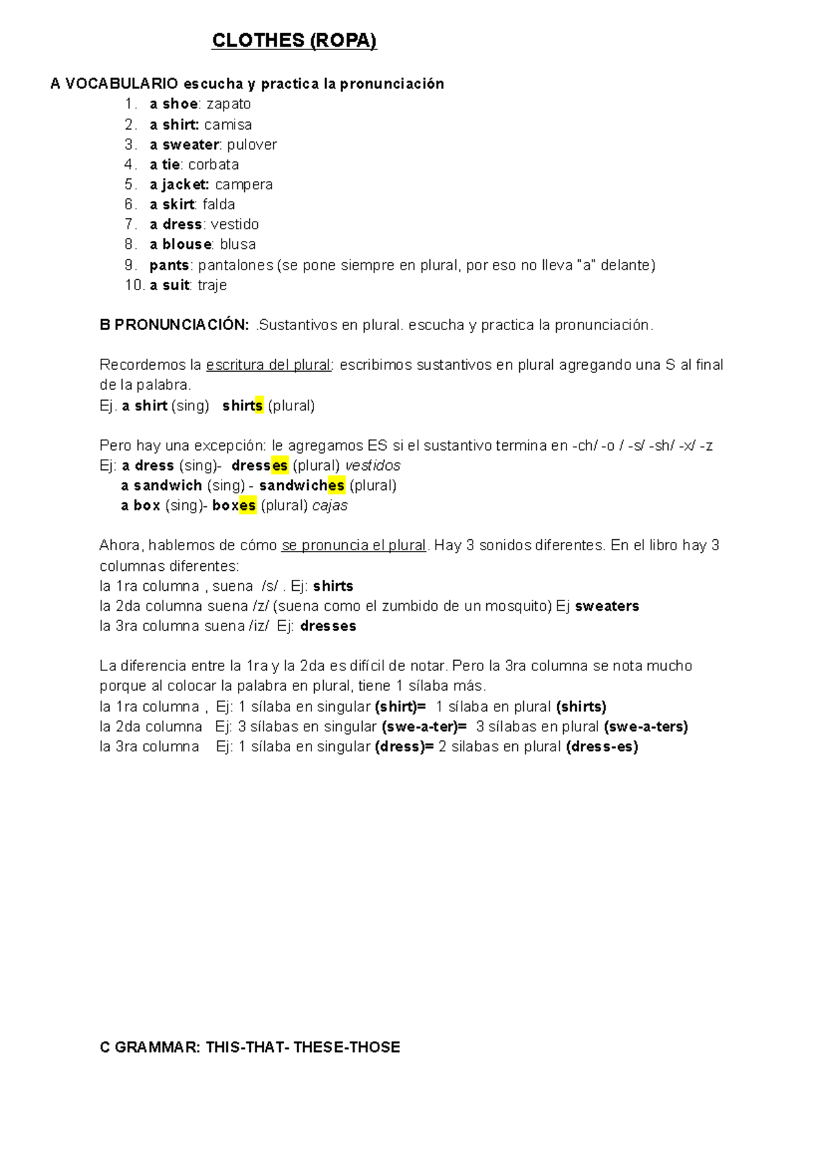 UNIT 6 Clothes - Apunte de la unidad 6 del libro Top Notch Fundamentals ...