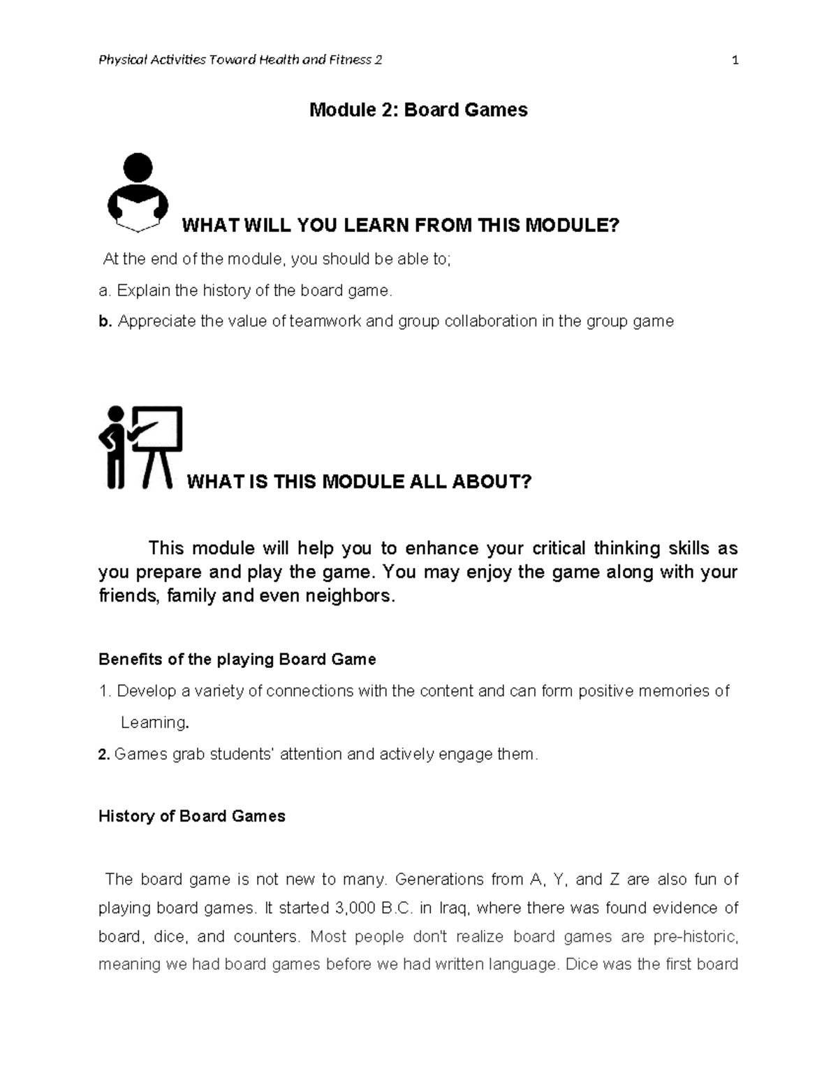 GPE 4 Module 2 Board Games - Module 2: Board Games WHAT WILL YOU LEARN ...