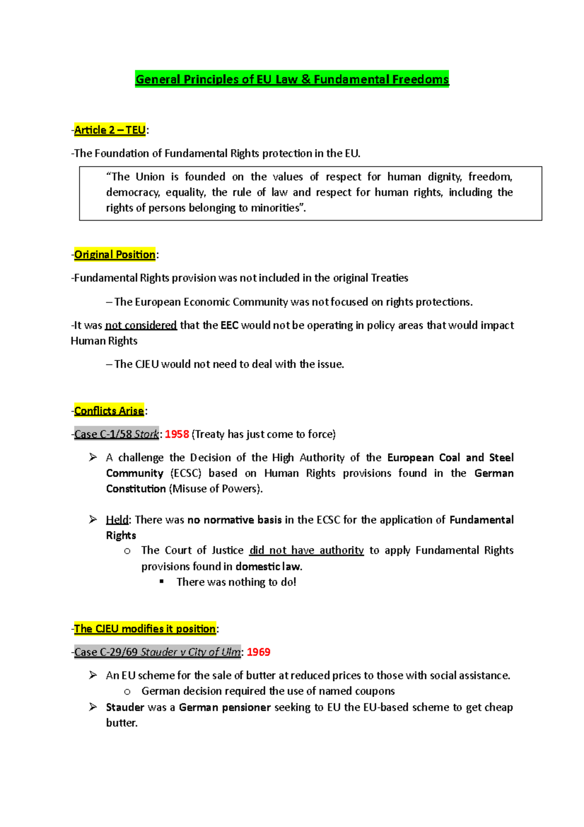 General Principles NOTES - General Principles of EU Law & Fundamental ...