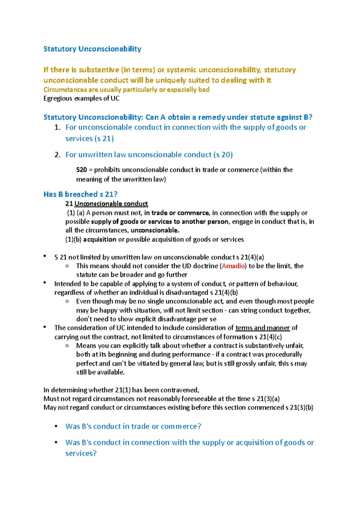 Contracts - Statutory Unconscionability - Statutory Unconscionability ...