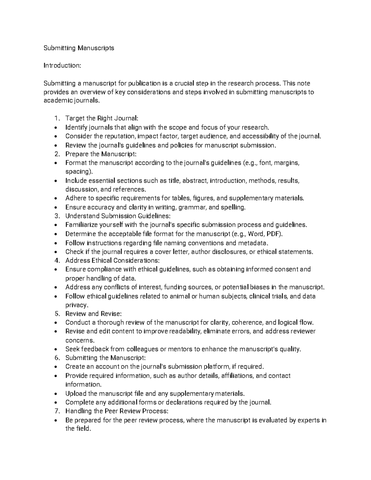 Submitting Manuscripts notes - Submitting Manuscripts Introduction ...