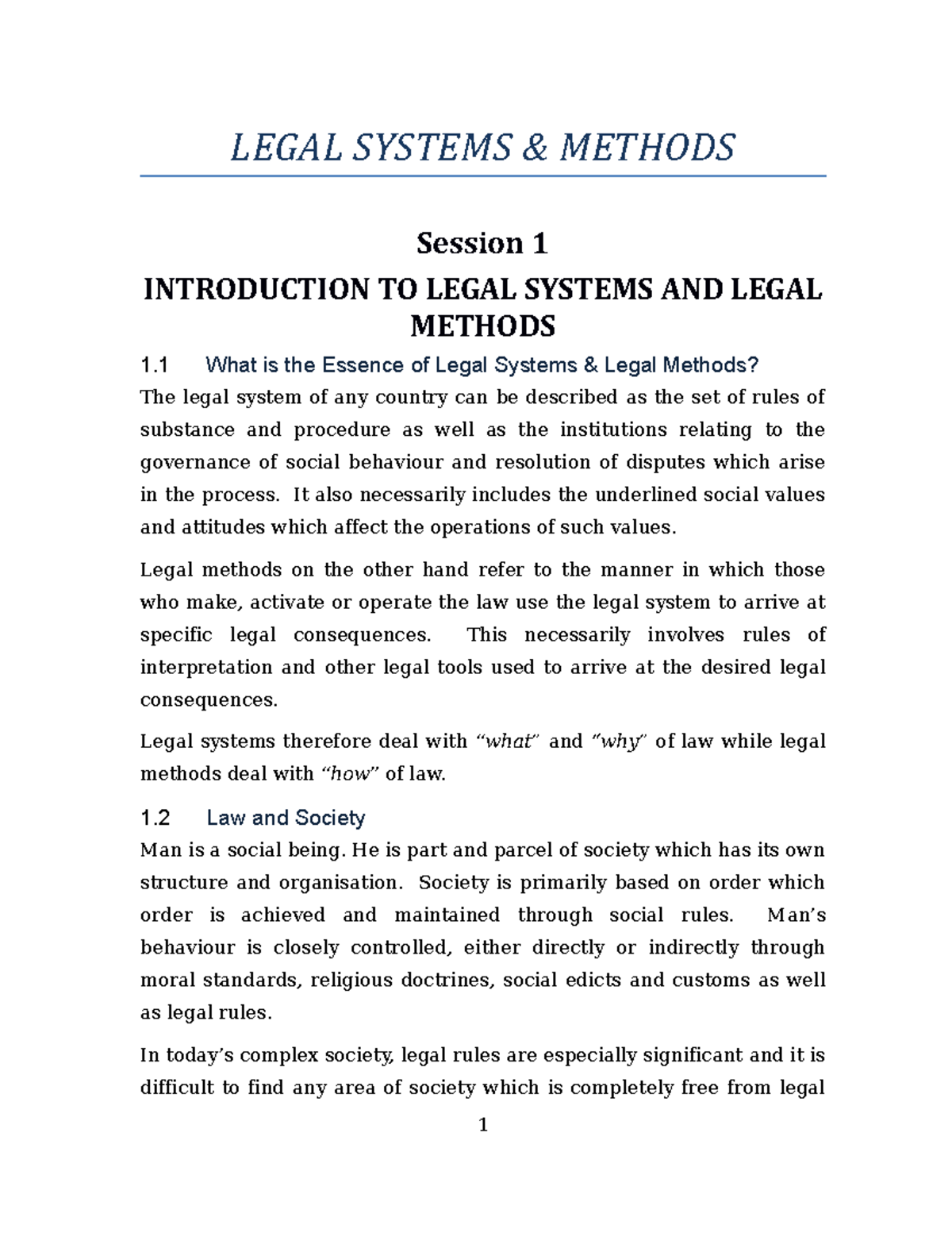 LSLM Consolidated Notes - LEGAL SYSTEMS & METHODS Session 1 ...