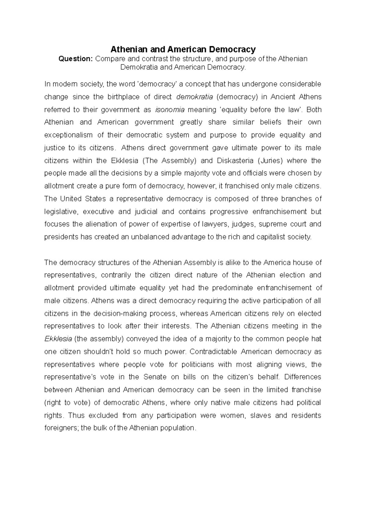 Athenian and American Democracy - Athenian and American Democracy ...