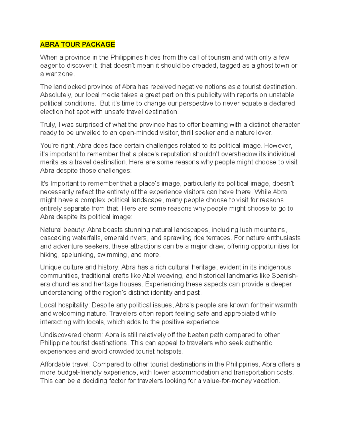 ABRA-TOUR- Package - ABRA TOUR PACKAGE When a province in the Philippines hides from the call of ...