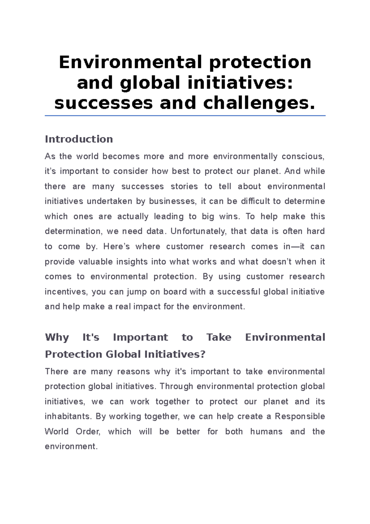 Environmental protection and global initiatives: successes and ...