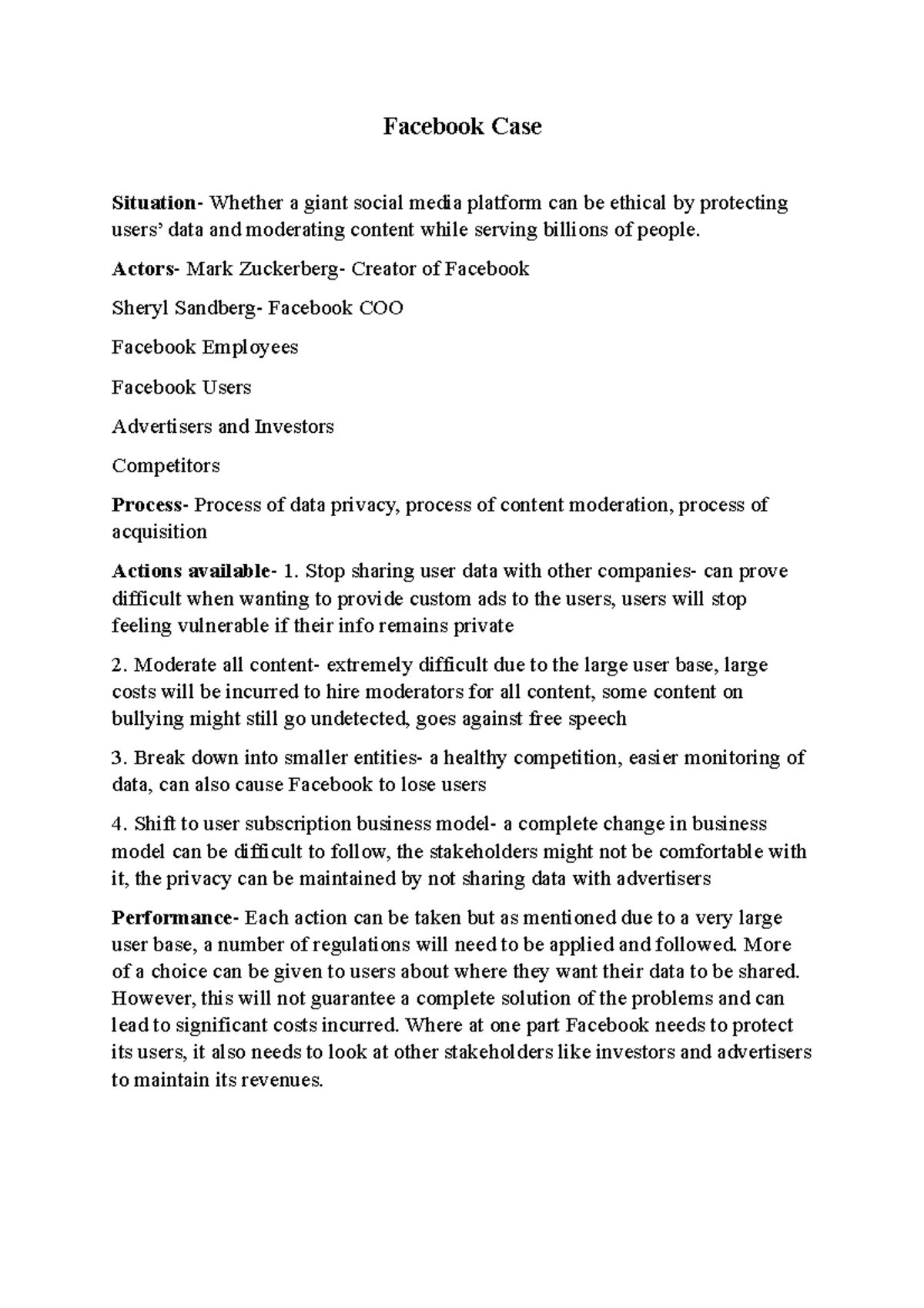 Facebook Ethical Decision Dilemma - Facebook Case Situation - Whether a ...