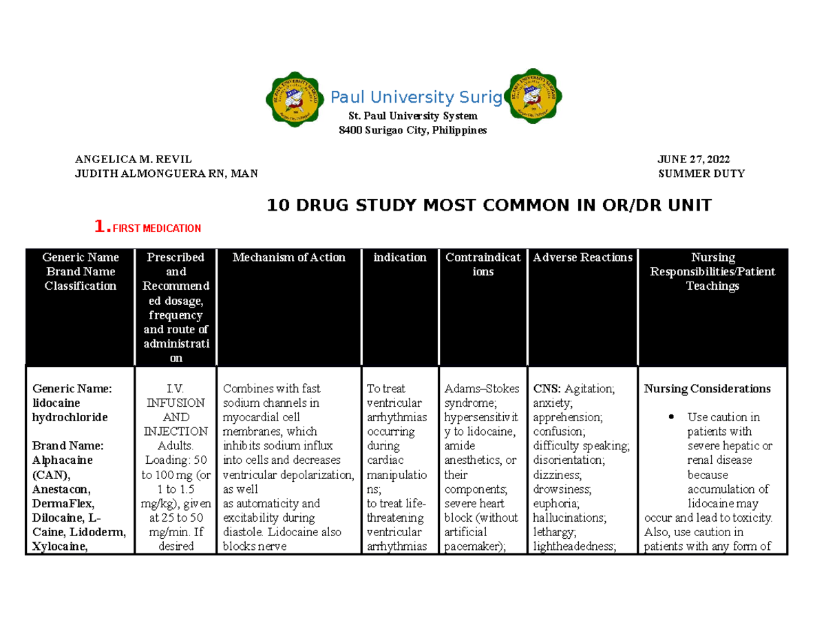10-DRUG- Study - Summer-OJT-IN-ST - St. Paul University Surigao St. Paul University System 8400 ...