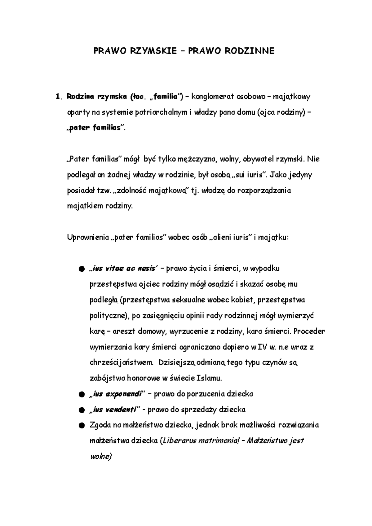 Prawo rzymskie - prawo rodzinne - PRAWO RZYMSKIE – PRAWO RODZINNE ...