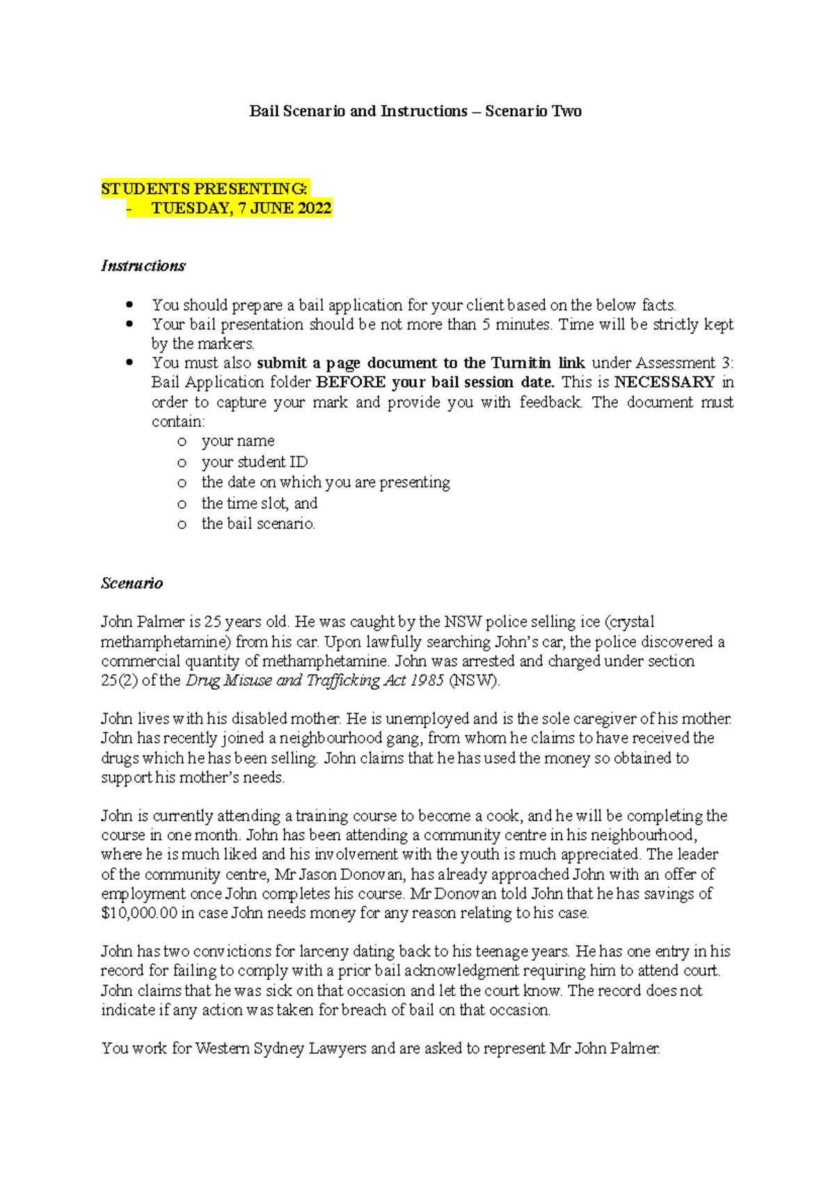 Bail Application 2022 - Bail Scenario and Instructions – Scenario Two ...