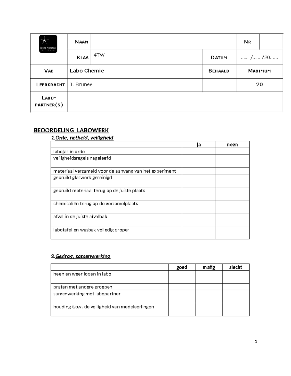 Voorblad labo chemie-2020 - NAAM NR KLAS 4TW DATUM ...... /...... /20 ...