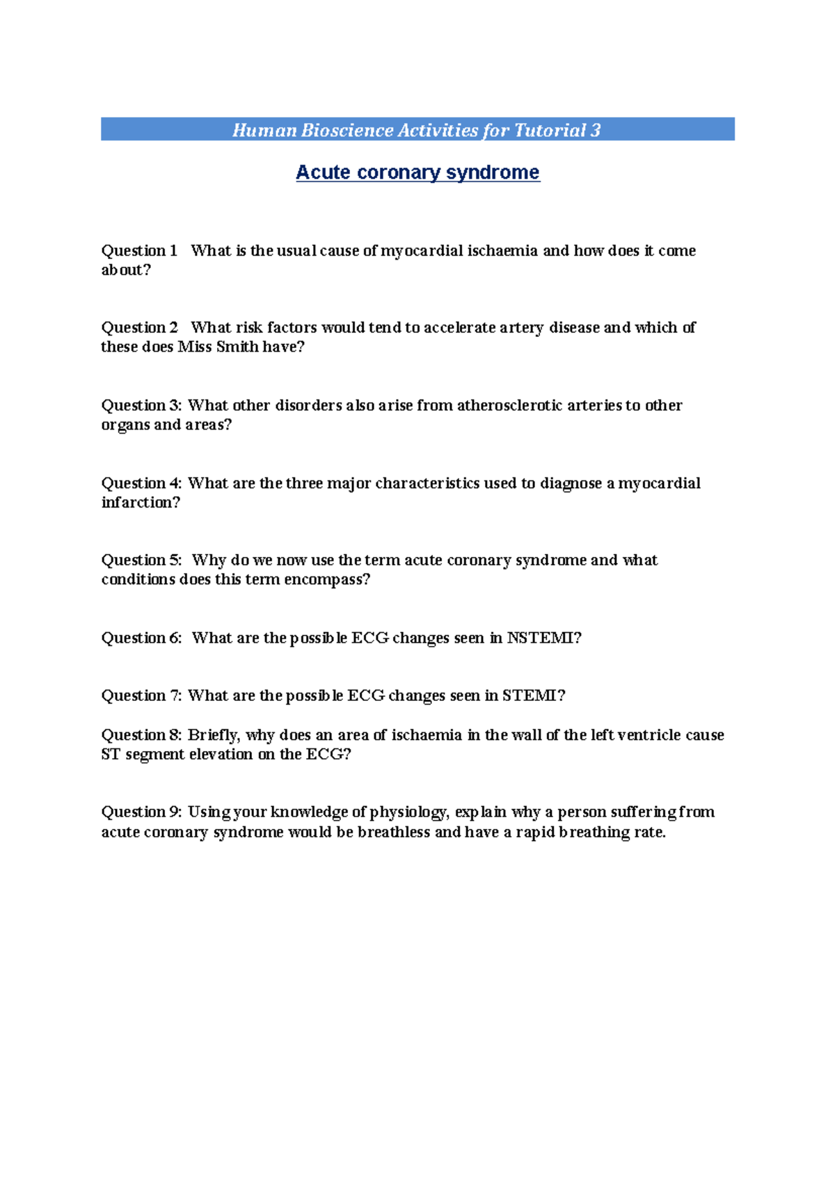 HUBTutorial 3 - Human Bioscience Activities for Tutorial 3 Questions ...