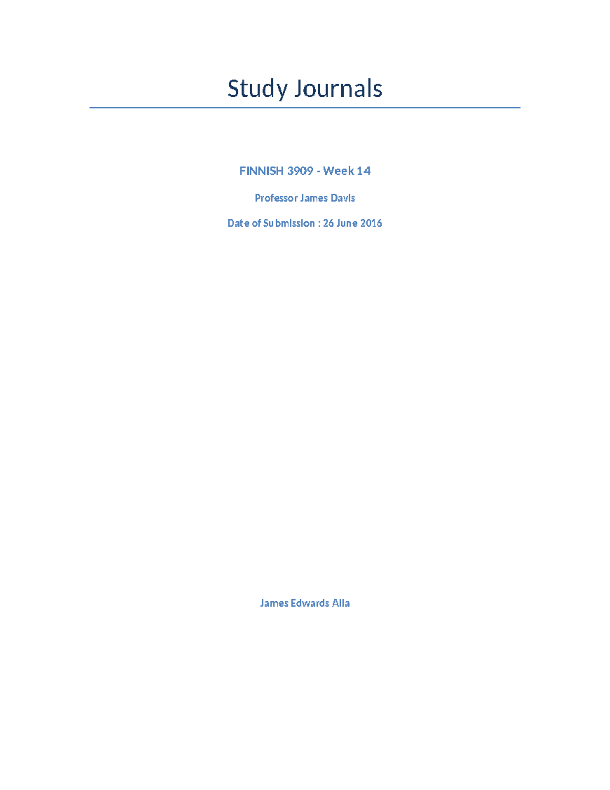 Finnish-3909-Study Journals - Study Journals FINNISH 3909 - Week 14 ...