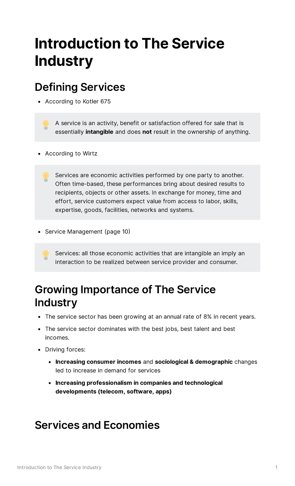 Week 1 - Introduction to The Service Industry - Introduction to The ...