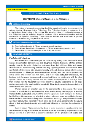 GEE2-Module-8 Womens-Movement-in-the-Philippines psu - Education - PangSU - Studocu