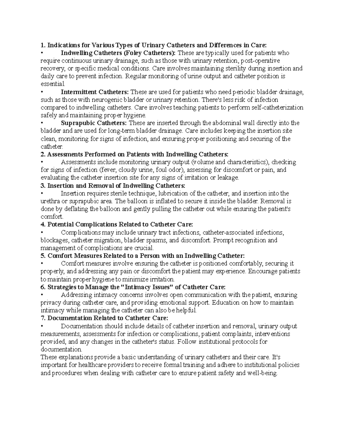 Catheterization - Practice material - Indications for Various Types of ...