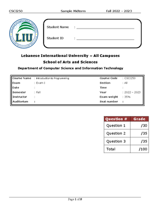 CSCI250 Midterm 2 + (Solution) - Lebanese International University – All Campuses School of Arts ...