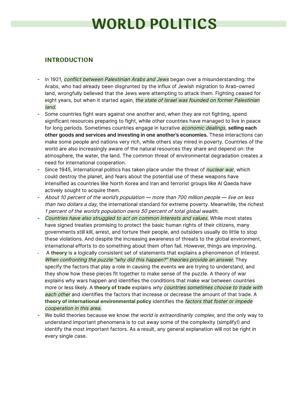 World Politics Textbook Notes and Definitions of Key Terms ...