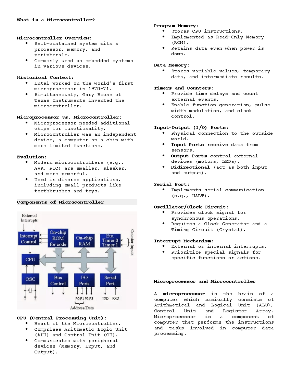 Microprocessor Reviewer - What is a Microcontroller? Microcontroller Overview: Self-contained ...