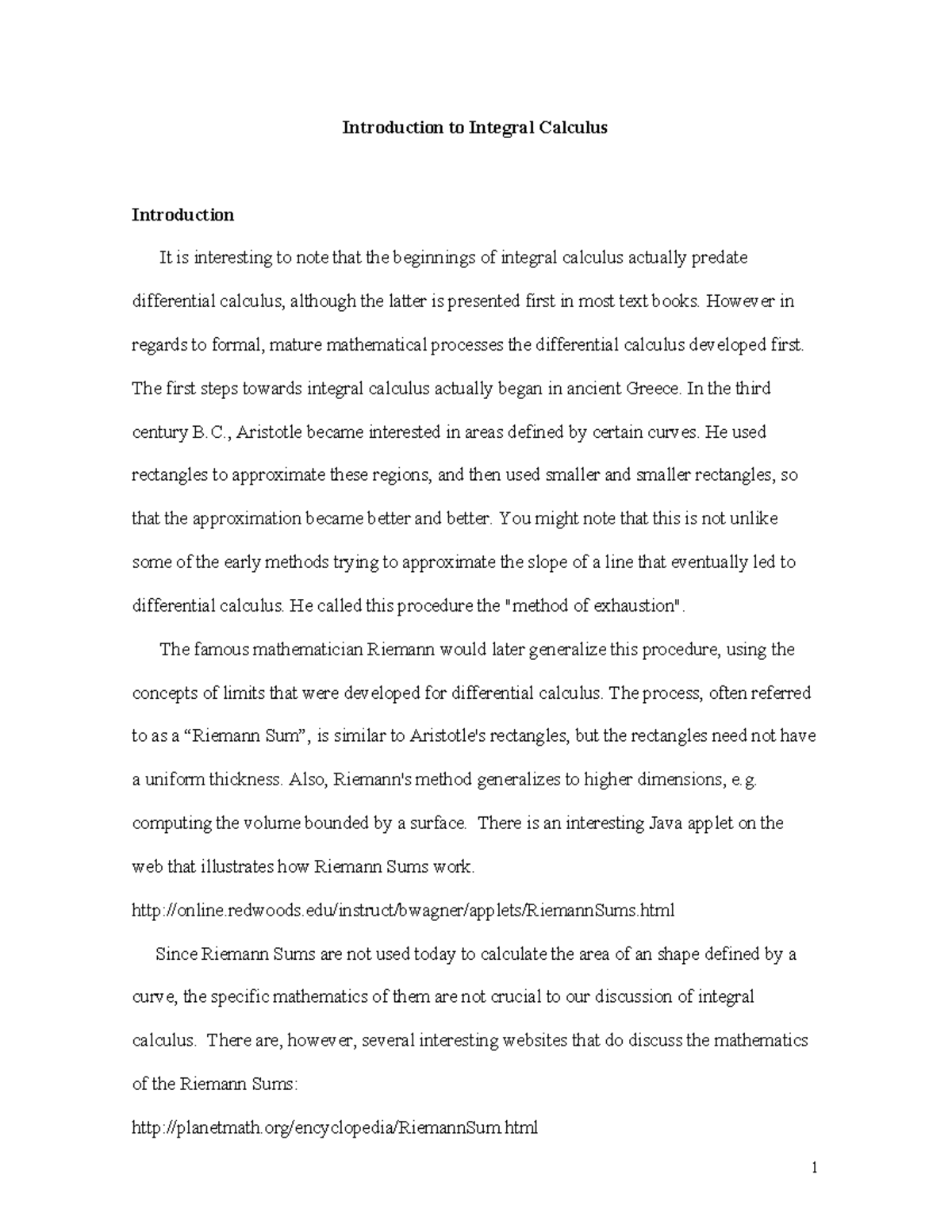 Introduction to integral calculus introduction - Introduction to ...