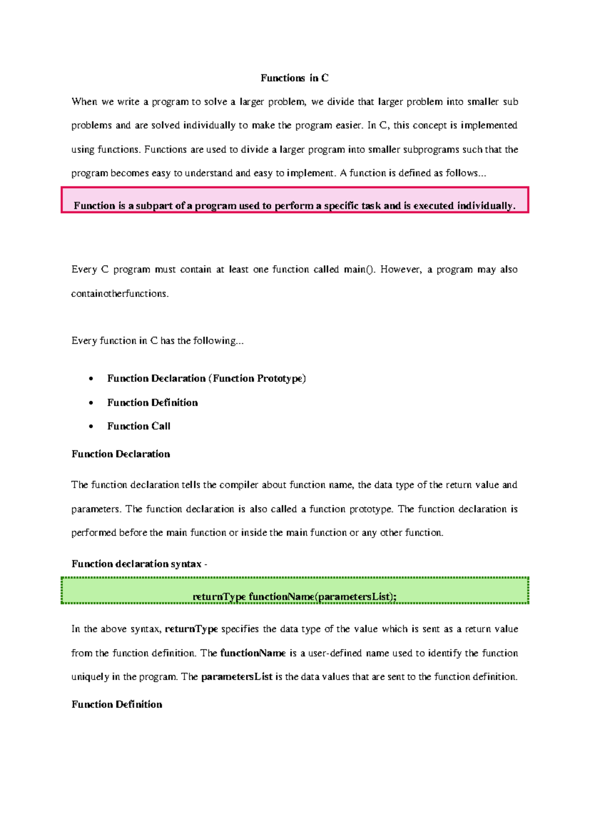 UNIT-4 Functions - Strings - Functions in C When we write a program to solve a larger problem ...