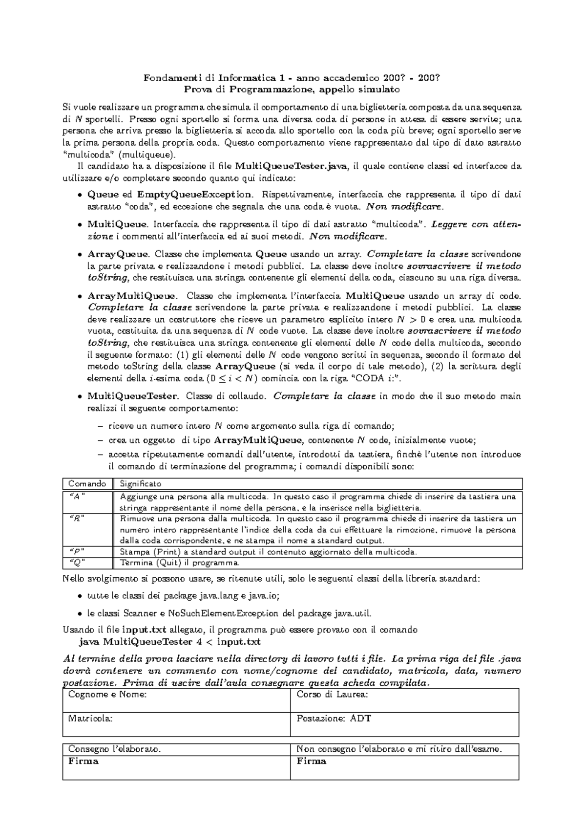 Testo - Ciao - Fondamenti di Informatica 1 - anno accademico 200? - 200 ...
