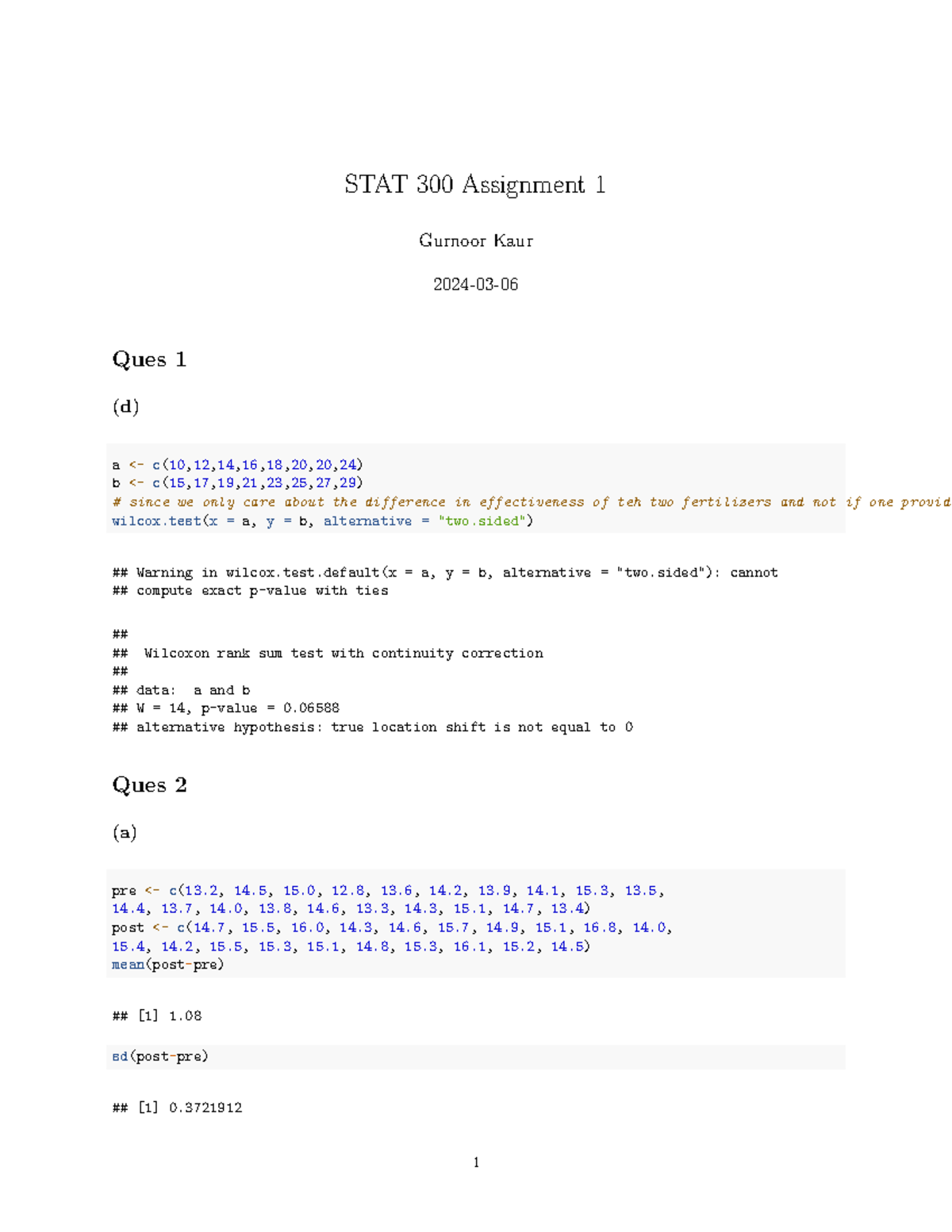 STAT300-Assn1 - Written Assignment 1 - STAT 300 Assignment 1 Gurnoor ...