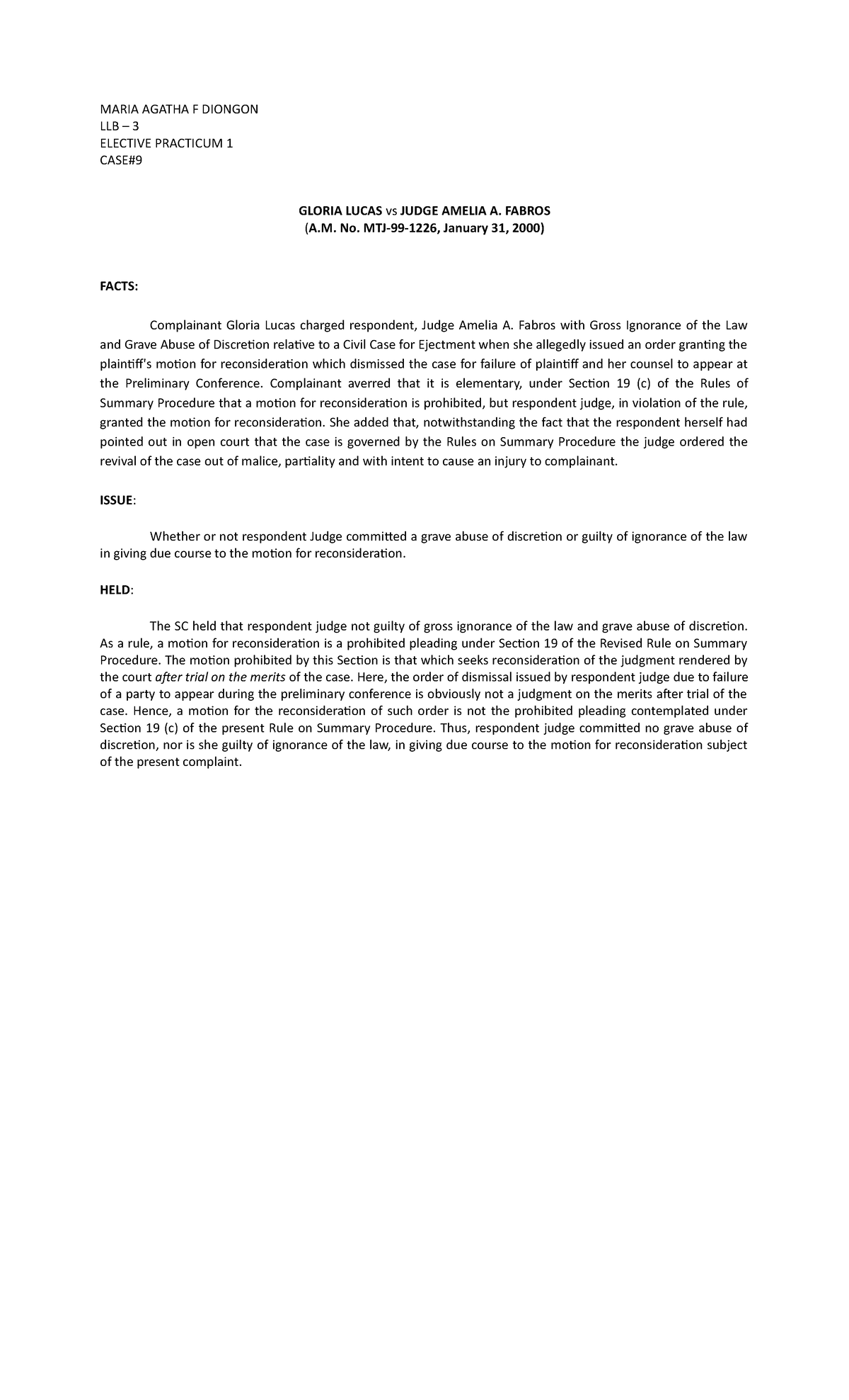 CASE #10 - case digest - MARIA AGATHA F DIONGON LLB – 3 ELECTIVE ...