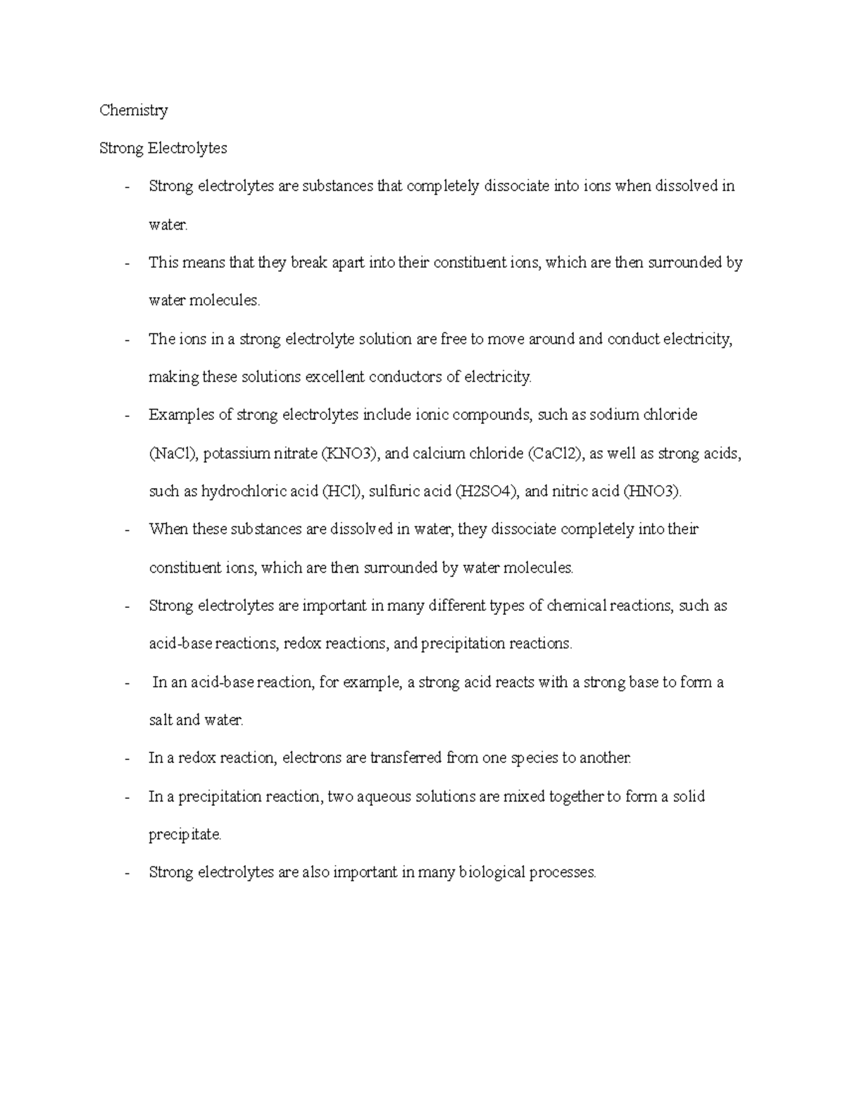 Chemistry-Strong Electrolytes - This means that they break apart into ...