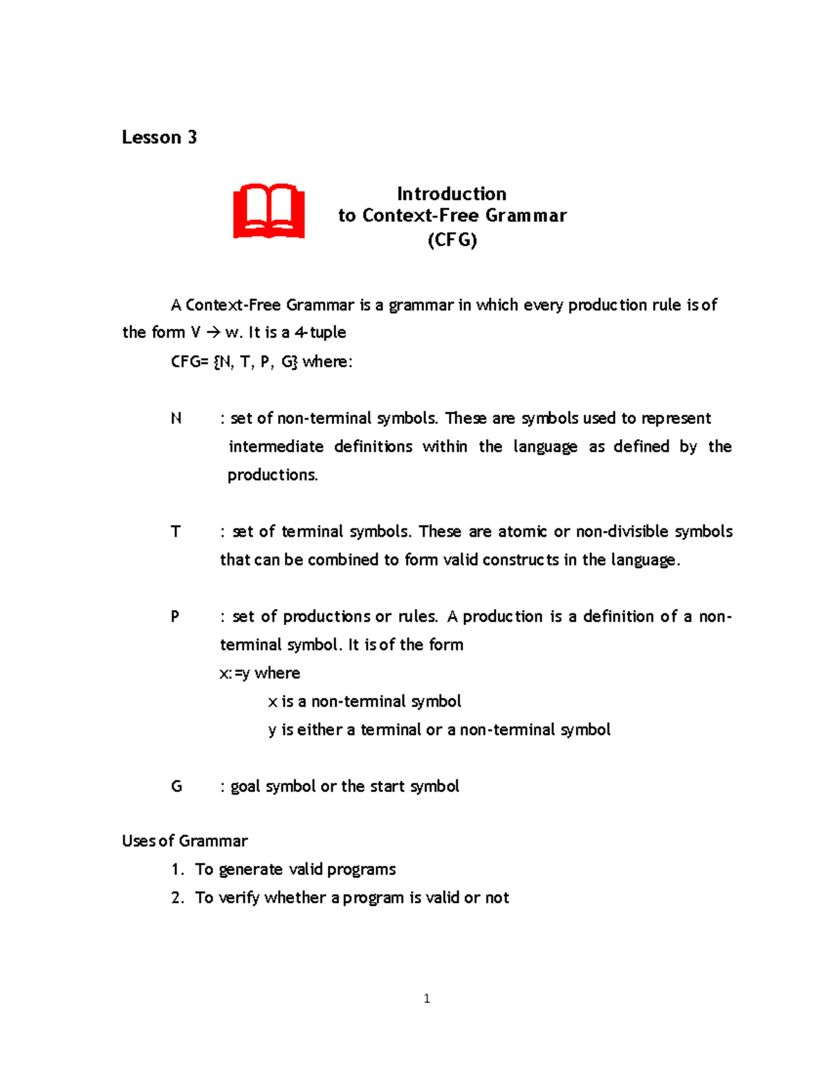 Automata M3 L3 (F) - Summary Computer Science - Lesson 3 A Context-Free ...